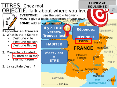 French KS3 Y7 Introduction to verb HABITER / Où habites-tu? | Teaching ...