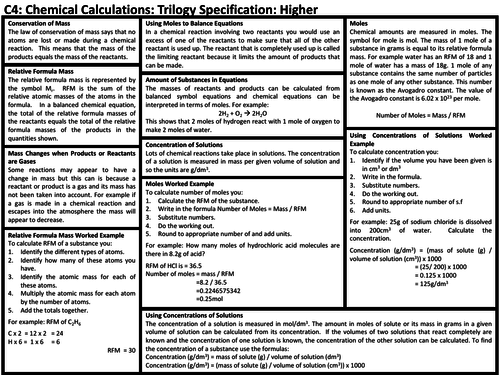 C4 Chemical Calculations Knowledge Organisers: AQA GCSE Revision ...