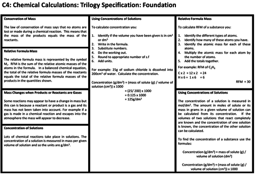 C4 Chemical Calculations Knowledge Organisers: AQA GCSE Revision ...