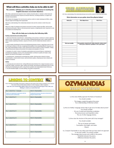 Ozymandias Comprehension Activities Booklet! | Teaching Resources