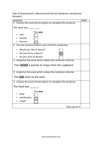 Year 6 Formal and Informal Vocabulary: PPT Lesson and Assessment ...