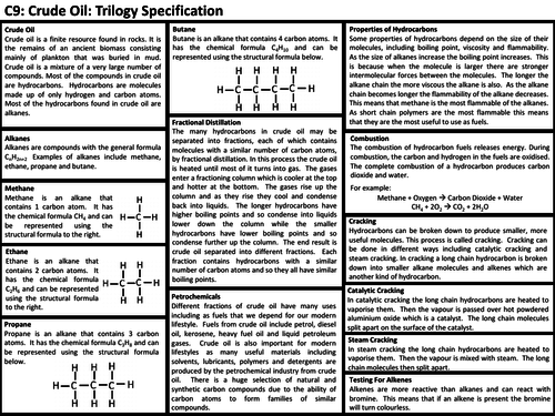 C9 Crude Oil Knowledge Organisers: AQA GCSE Revision | Teaching Resources