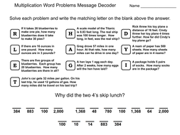 4th Grade Multiplication Word Problems Activity: Math Message Decoder ...