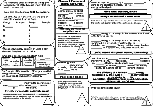 Section 1 - Energy and Energy Resources Revision Mats | Teaching Resources