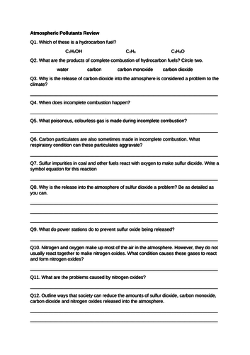 Atmospheric pollutants - AQA GCSE chemistry / combined science SALE ...