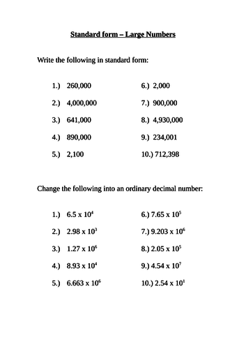 Standard Form | Teaching Resources