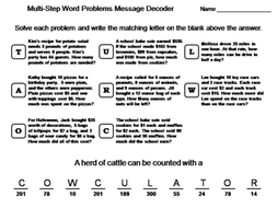 Multi-Step Word Problems Activity: Math Message Decoder | Teaching ...
