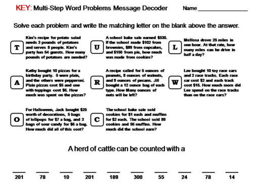 Multi-Step Word Problems Activity: Math Message Decoder | Teaching ...