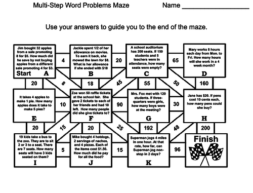 Multi-Step Word Problems: Math Maze | Teaching Resources