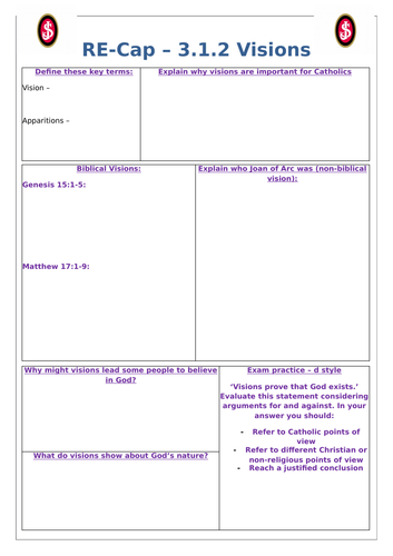 Edexcel 9-1 Arguments for the Existence of God Revision Worksheets ...