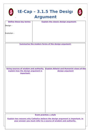 Edexcel 9-1 Arguments for the Existence of God Revision Worksheets ...
