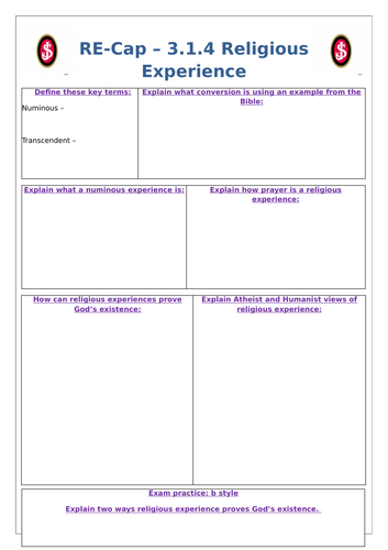 Edexcel 9-1 Arguments for the Existence of God Revision Worksheets ...