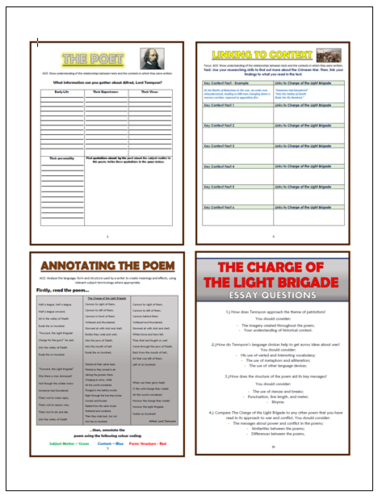 The Charge of the Light Brigade Comprehension Activities Booklet ...