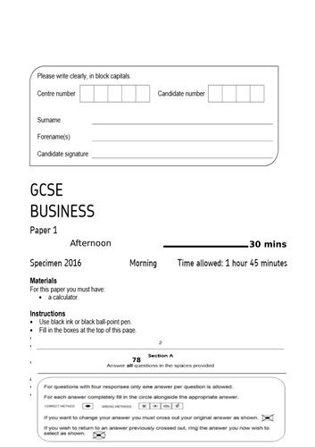 GCSE AQA BUSINESS 9-1: Spring ASSESSMENT & Mark scheme for yr 9 ...