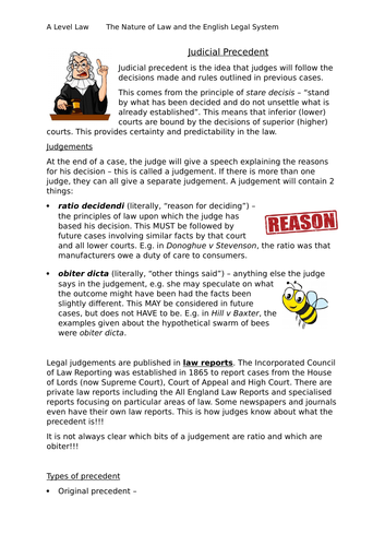 English Legal System - Judicial Precedent | Teaching Resources