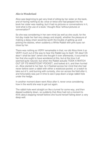 Language Paper 1 Section A Questions 1 - 4 on Alice in Wonderland ...