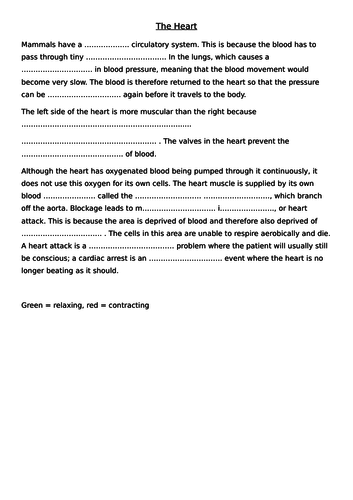 The Heart and Cardiac Cycle revision sheets | Teaching Resources