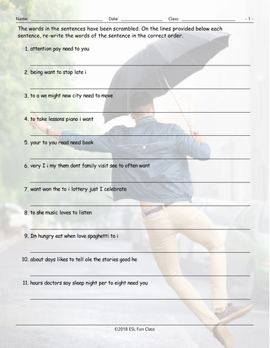 Infinitives Scrambled Sentences Worksheet | Teaching Resources