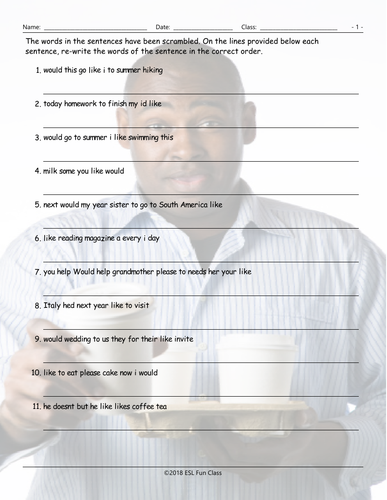 Like versus Would Like Scrambled Sentences Worksheet | Teaching Resources