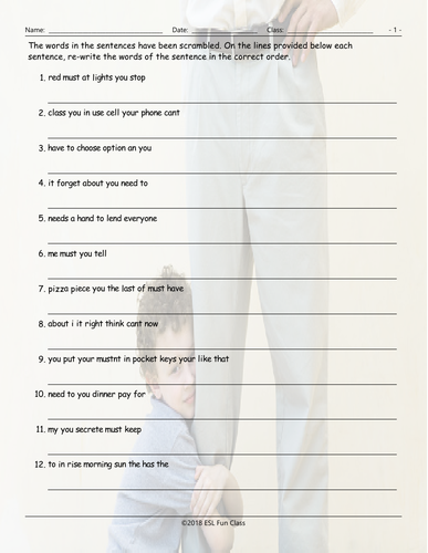 Modal Verbs-Obligation Necessity Prohibition Scrambled Sentences ...