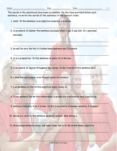 Parts of Speech Scrambled Sentences Worksheet | Teaching Resources