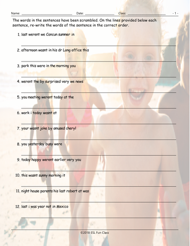 Past Simple Tense Verb Be Scrambled Sentences Worksheet | Teaching ...