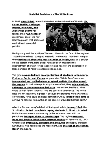 Rise of the Nazis: Opposition to the Nazis Lesson 17 | Teaching Resources
