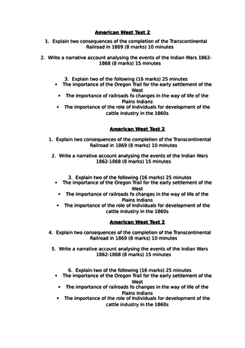 American West Edexcel Revision Lessons | Teaching Resources