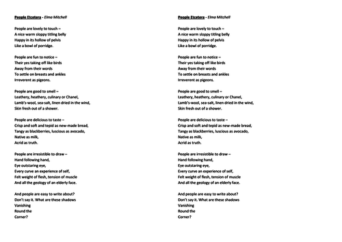 Elma Mitchell - 'People Etc.' poem | Teaching Resources