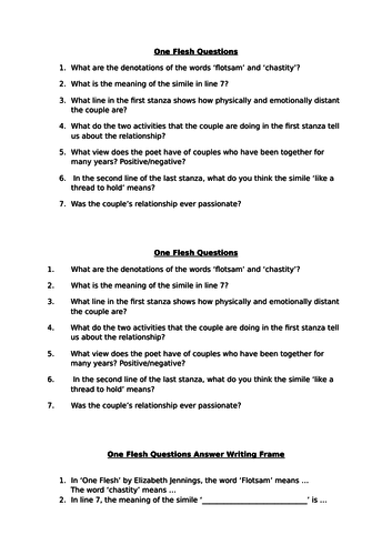 Elizabeth Jennings - 'One Flesh' poem | Teaching Resources