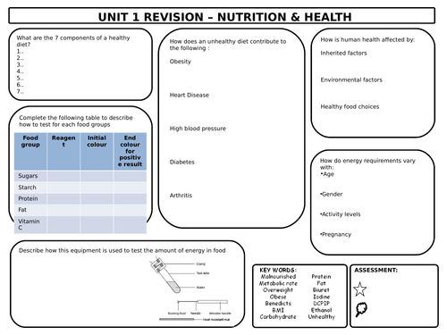 GCSE Biology Nutrition & Health Revision Mat | Teaching Resources