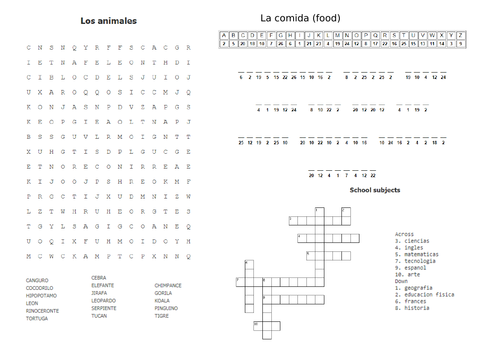 Y7 Spanish Animals Food School Subjects Puzzles | Teaching Resources