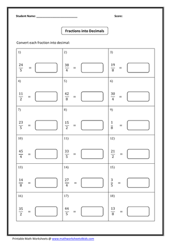 Fractions & Decimals | Teaching Resources