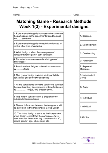 Activity - Matching Game - Research Methods - Week 1 (3) Experimental ... Activity - Matching Game - Research Methods - Week 1 (3) Experimental ...