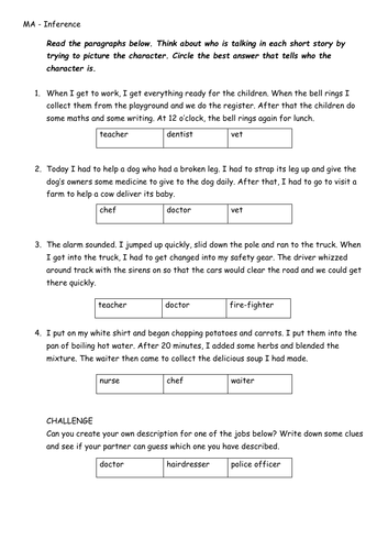 KS1 Year 1 / Year 2 inference- what is being done/time of day ...