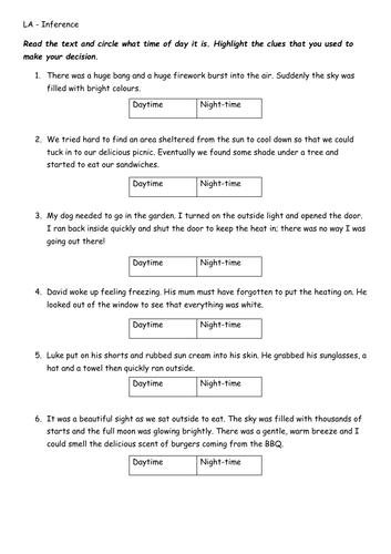 KS1 Year 1 / Year 2 inference- what is being done/time of day ...