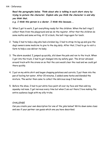 KS1 Year 1 / Year 2 inference- what is being done/time of day ...