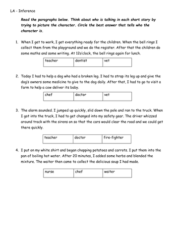 KS1 Year 1 / Year 2 inference- what is being done/time of day ...