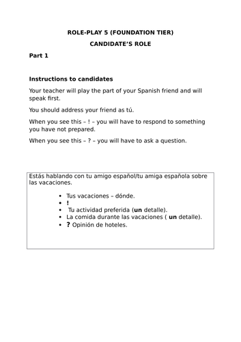 AQA/ GCSE Spanish Speaking Exam/ Role-play/Foundation/Practice/Theory ...