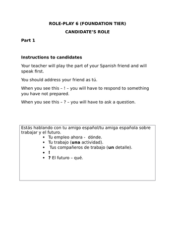 AQA/ GCSE Spanish Speaking Exam/ Role-play/Foundation/Practice/Theory ...