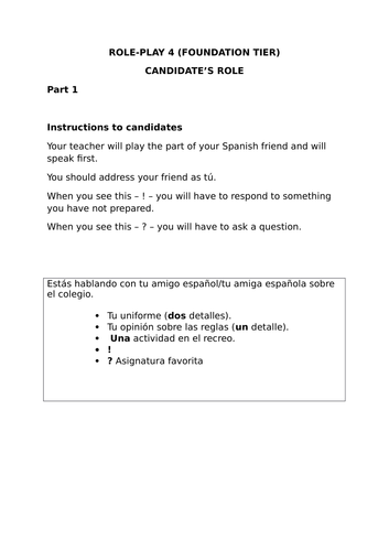 AQA/ GCSE Spanish Speaking Exam/ Role-play/Foundation/Practice/Theory ...