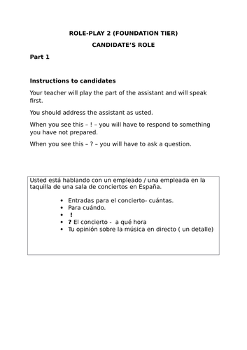 AQA/ GCSE Spanish Speaking Exam/ Role-play/Foundation/Practice/Theory ...