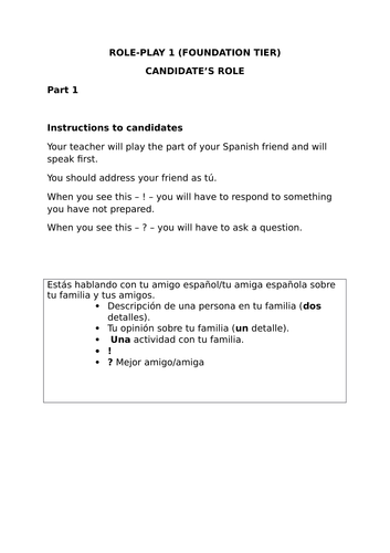 AQA/ GCSE Spanish Speaking Exam/ Role-play/Foundation/Practice/Theory ...