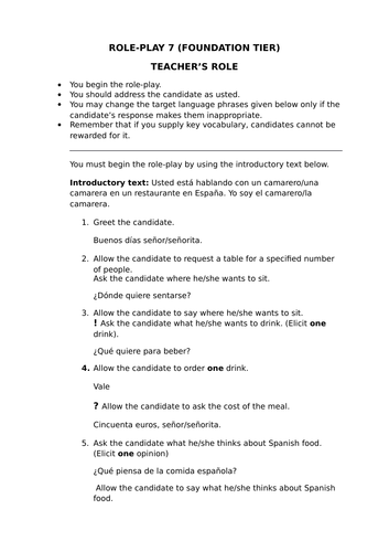AQA/ GCSE Spanish Speaking Exam/ Role-play/Foundation/Practice/Theory ...
