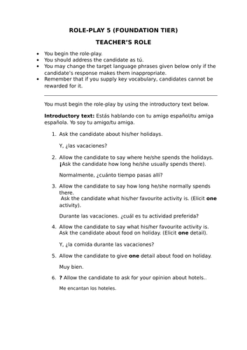 AQA/ GCSE Spanish Speaking Exam/ Role-play/Foundation/Practice/Theory ...