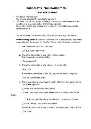 AQA/ GCSE Spanish Speaking Exam/ Role-play/Foundation/Practice/Theory ...