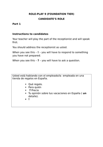 AQA/ GCSE Spanish Speaking Exam/ Role-play/Foundation/Practice/Theory ...