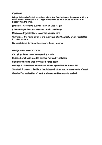 Knife Skills | Teaching Resources