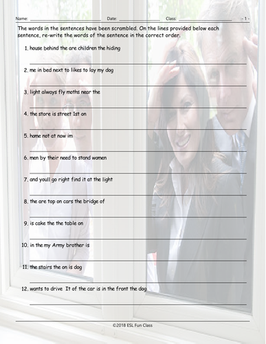 Place Prepositions Scrambled Sentences Worksheet | Teaching Resources