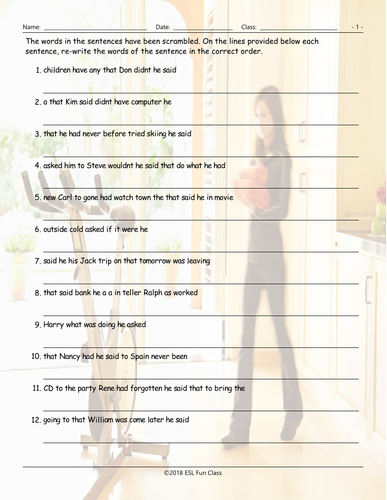 Reported Speech Scrambled Sentences Worksheet | Teaching Resources